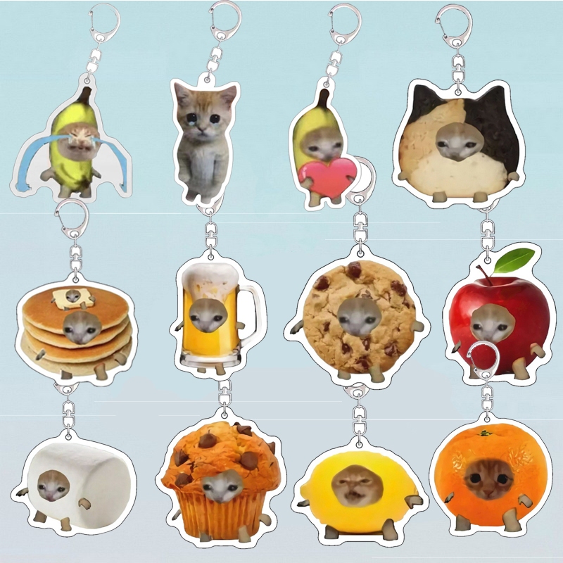 Food Cat Head Banana Cat Emoji Keychain Spoof Cat Schoolbag Pendant ...