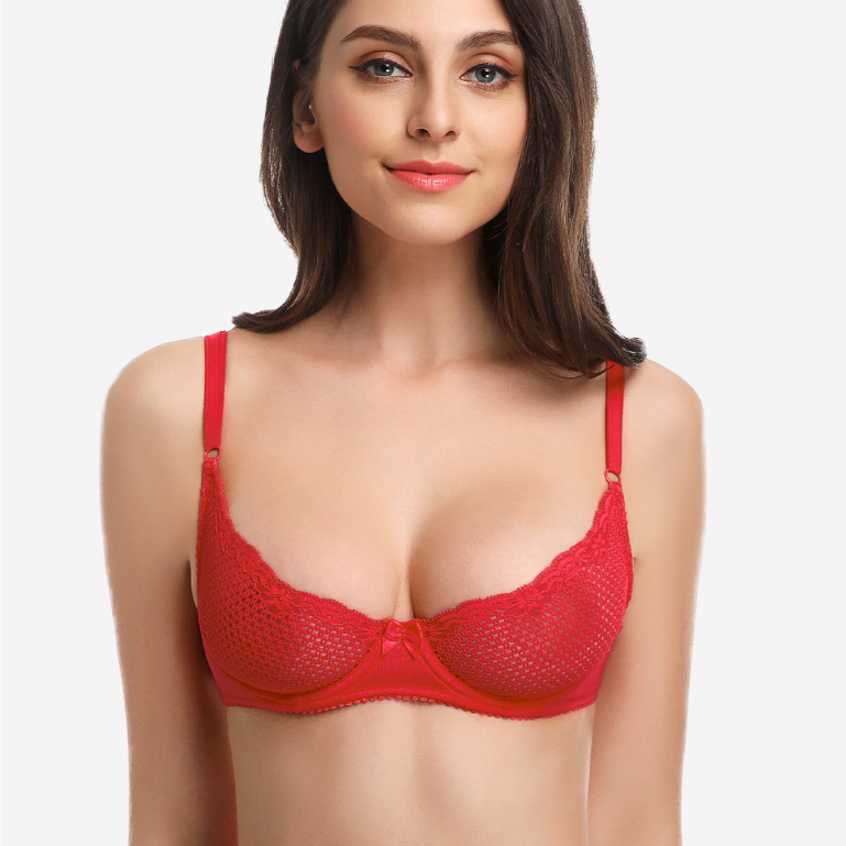 Wingslove Womens 1 2 Cup Lace Bra Soft Mesh Underwired Demi Bra