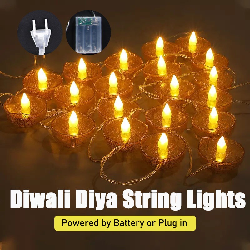 2024 Diwali Diya Lamp Lights 3 Meters 20 LED Plug in / Battery Power ...