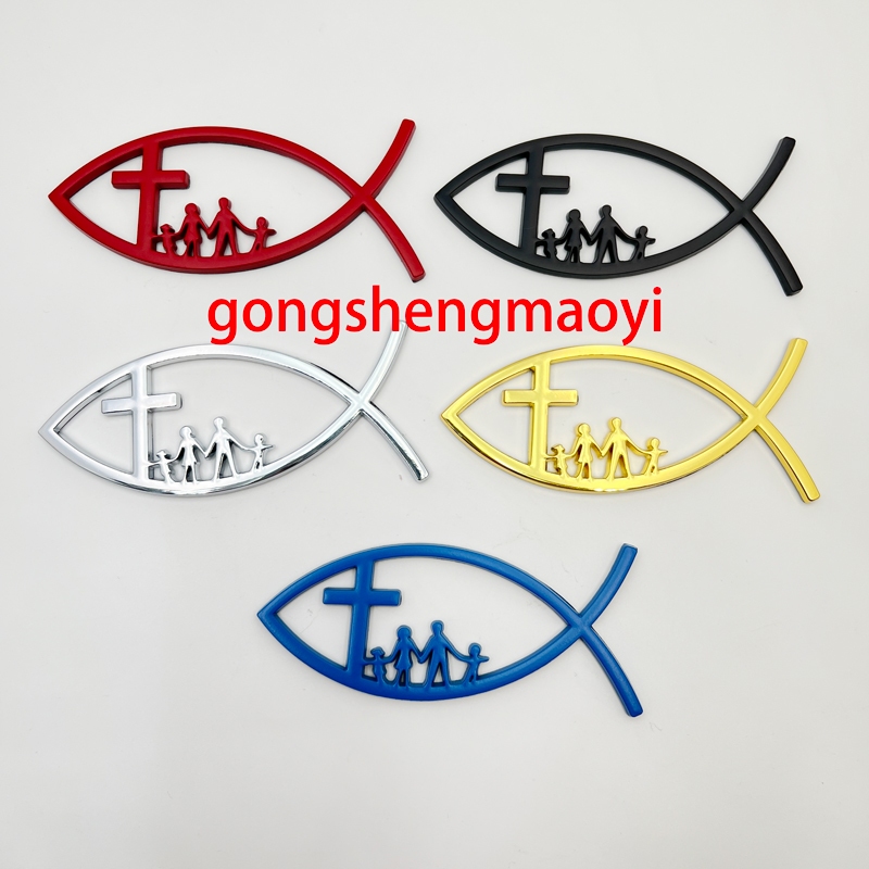 new design 3D Metal Jesus Fish Symbol cross Logo Car Sticker Badge ...