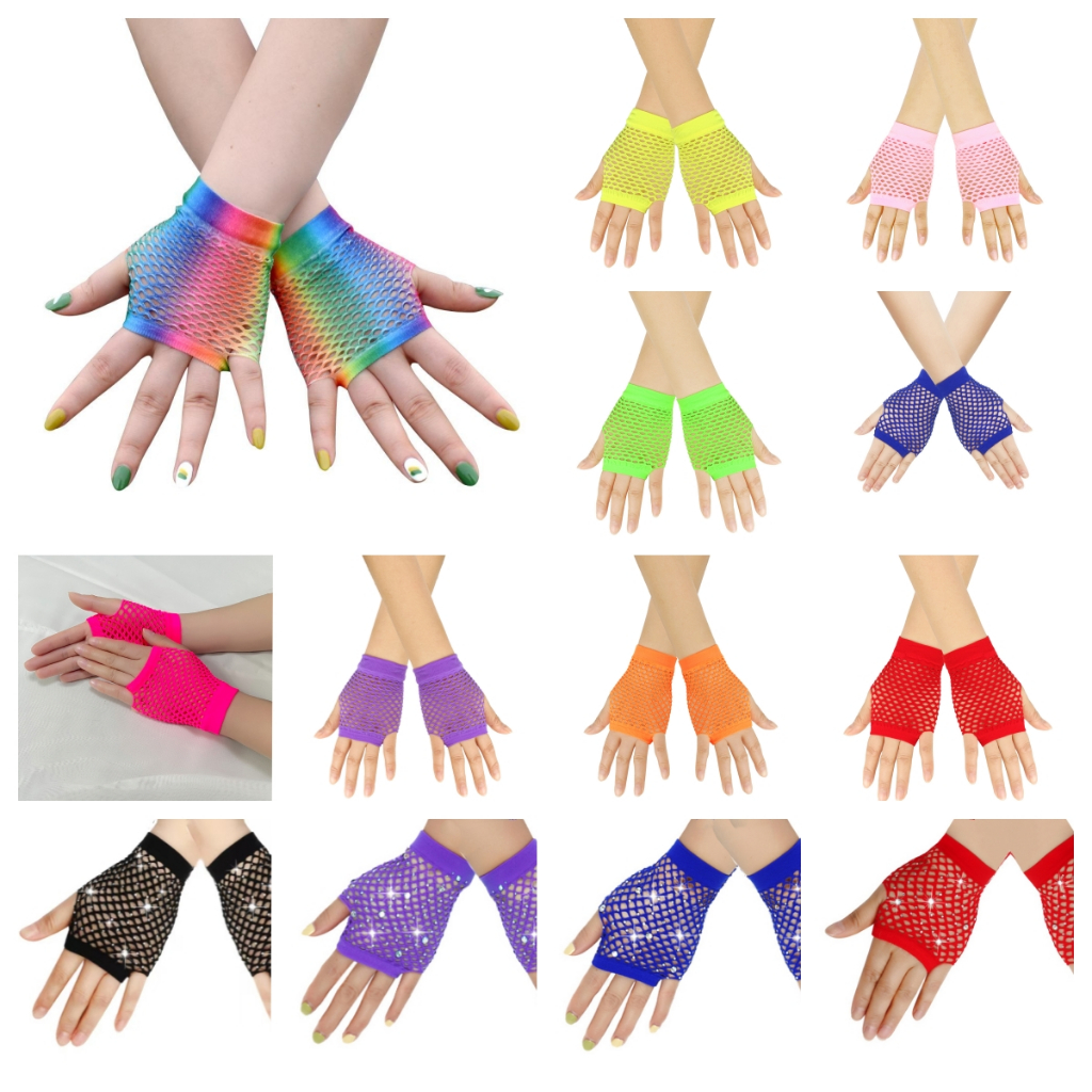 Hi-Kid Girls Mesh Gloves Short Wrist Gothic Punk Rock Costume Fancy ...