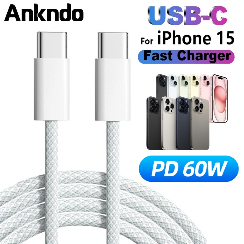 Ankndo PD 60W USB C Fast Charger Cable For i/Phone 15 Pro Max 15 Pro 15 ...