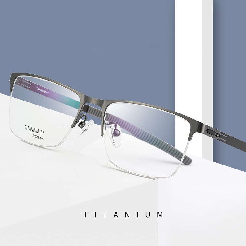 Pure Titanium Eyeglasses Half Rim Optical Rectanglar Business Frame ...