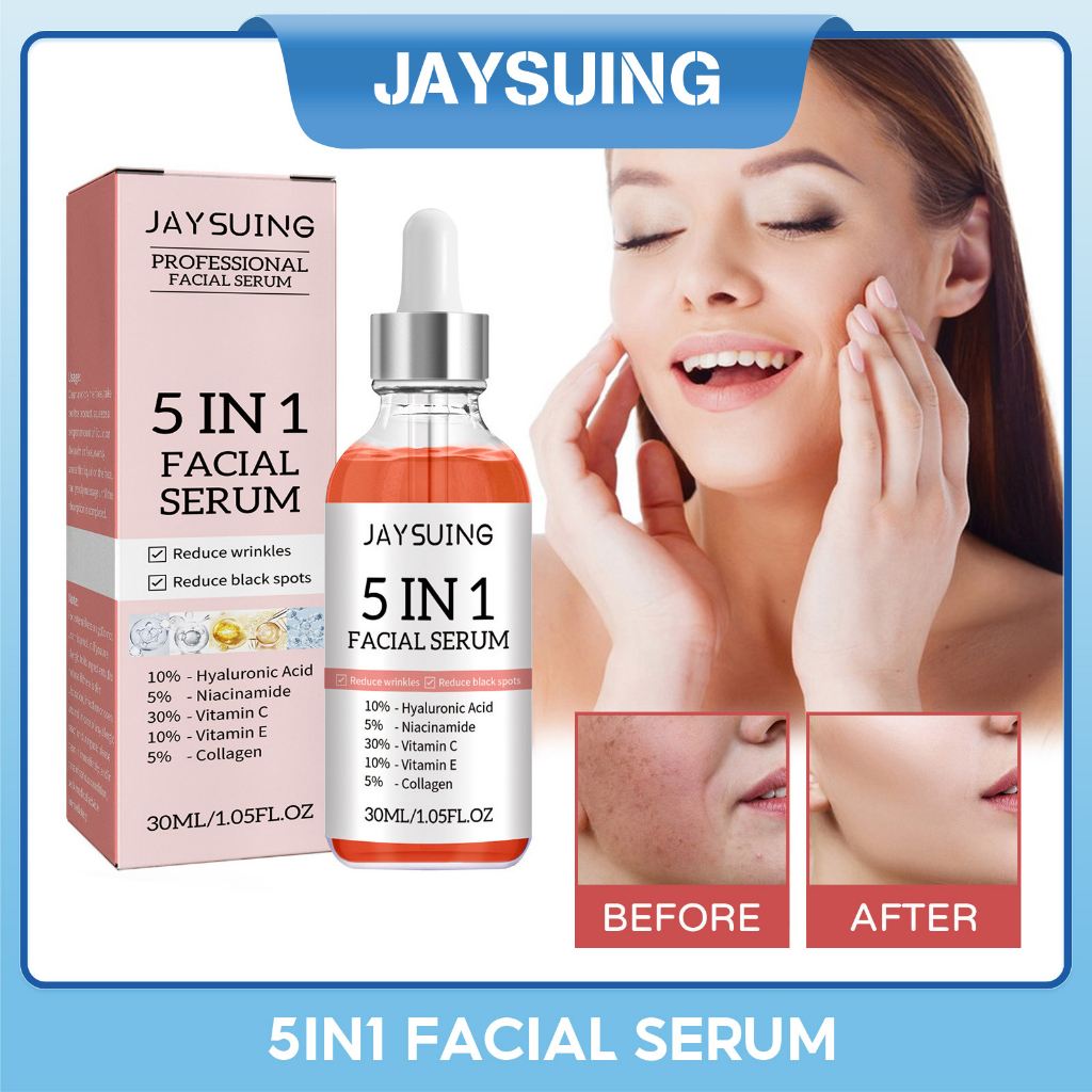 Jaysuing 5 IN 1 Facial Serum 30ml Vitamin C Whitening Serum Jeragat Paling Berkesan Hyaluronic ...
