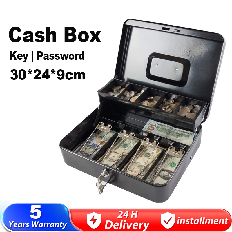Cash Box Portable Handheld Compartment Tray Cash Lockable Security ...