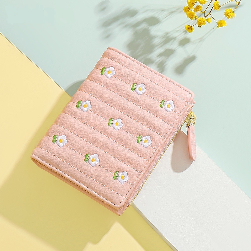 Women Short Embroidery Wallet Cute Korean Style Purse for Woman with ...