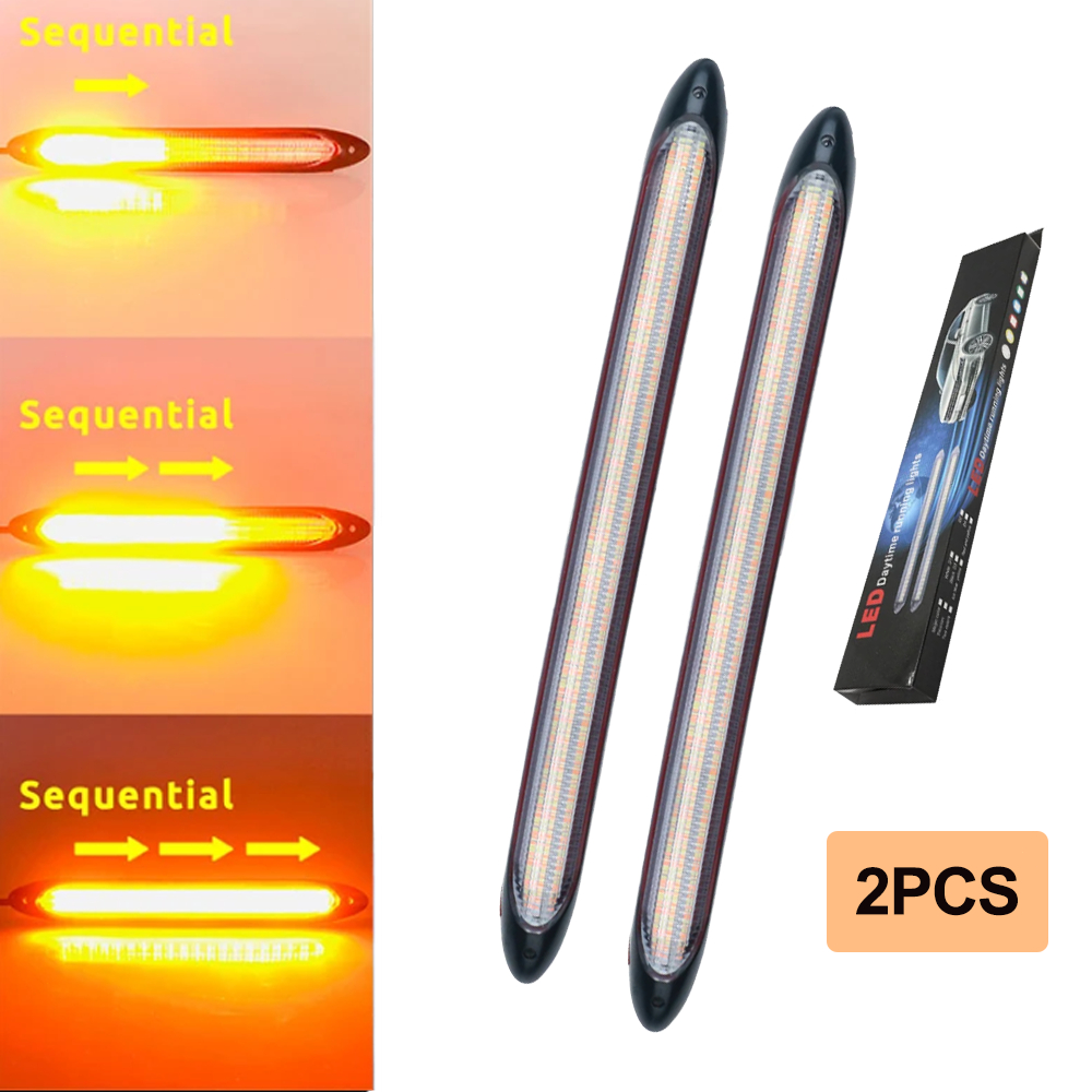 【2PCS】LED Car DRL Daytime Running Lights Universal Auto Sequential Turn Signal Yellow DRL ...