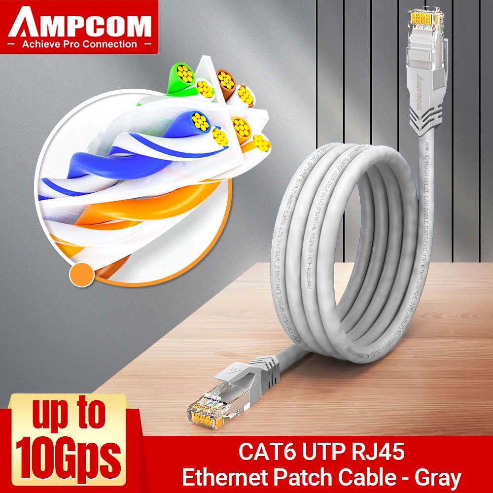 AMPCOM Ethernet Cable RJ45, CAT6 Lan Cable (24AWG) UTP CAT.6 RJ 45 ...