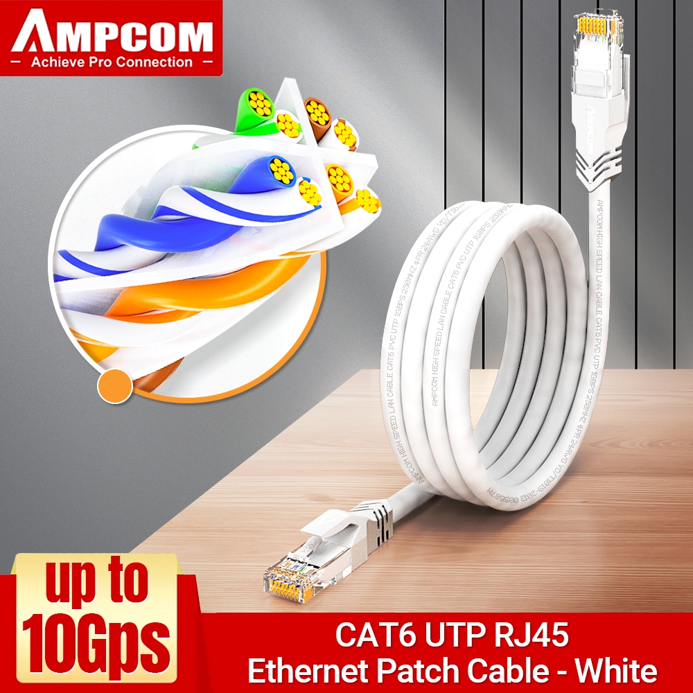 AMPCOM Ethernet Cable RJ45, CAT6 Lan Cable (24AWG) UTP CAT.6 RJ 45 ...