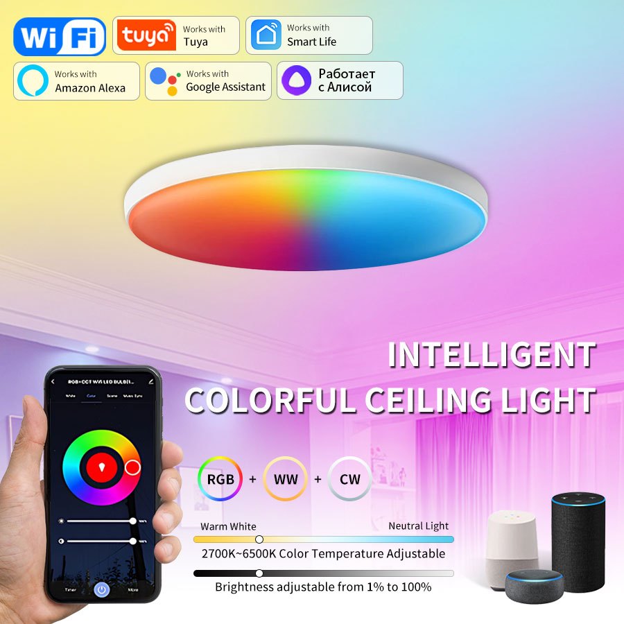Tuya Wifi LED Ceiling Lamp Smart RGB Ceiling Light For Bedroom Living ...
