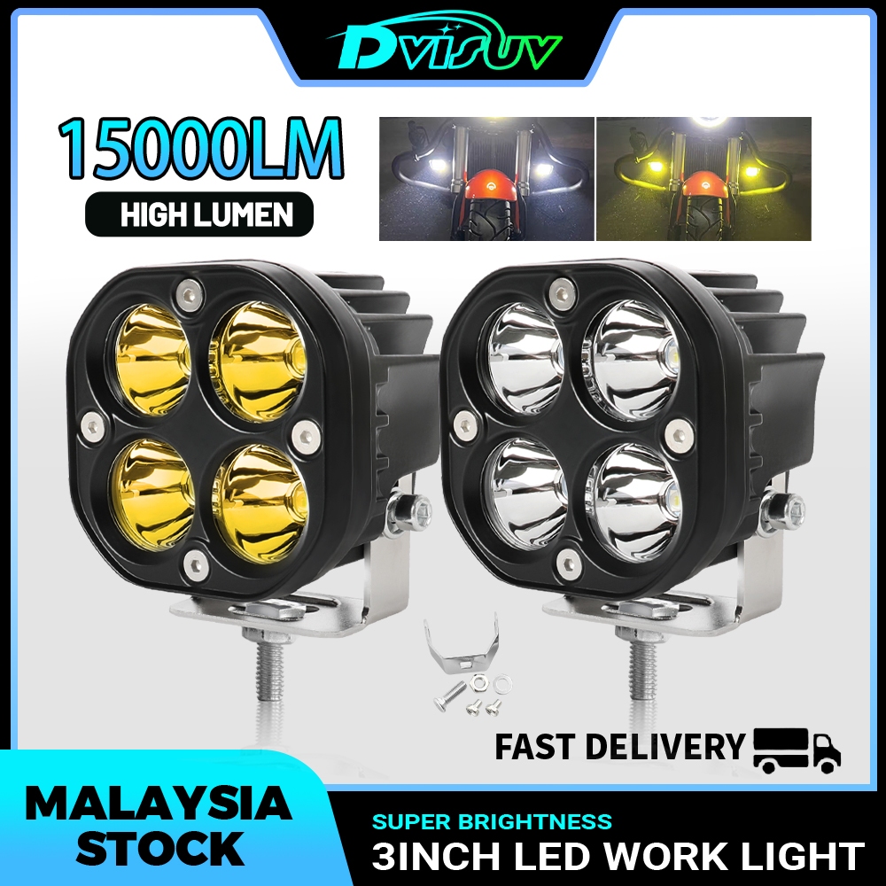 DVISUV 3inch Headlight LED Motorcycle Motorbike 6500K White+3500K Yellow 12000LM Moto Spotlight ...