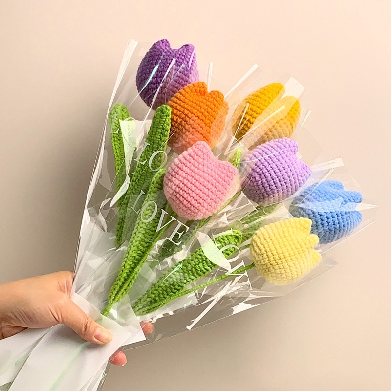 Exquisite Packing Hand Woven Flowers Handicraft Tulip DIY Finished ...