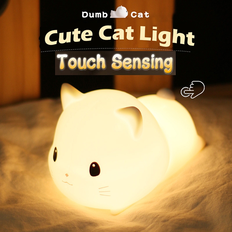 LED Kids Night Light, Cute Cat Soft Silicone Baby Nursery Lamp-USB ...