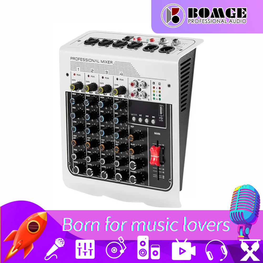 BOMGE Audio Mixer 6 Channel DJ Mixer Sound Board Console with USB MP3 Bluetooth Input 48V For ...