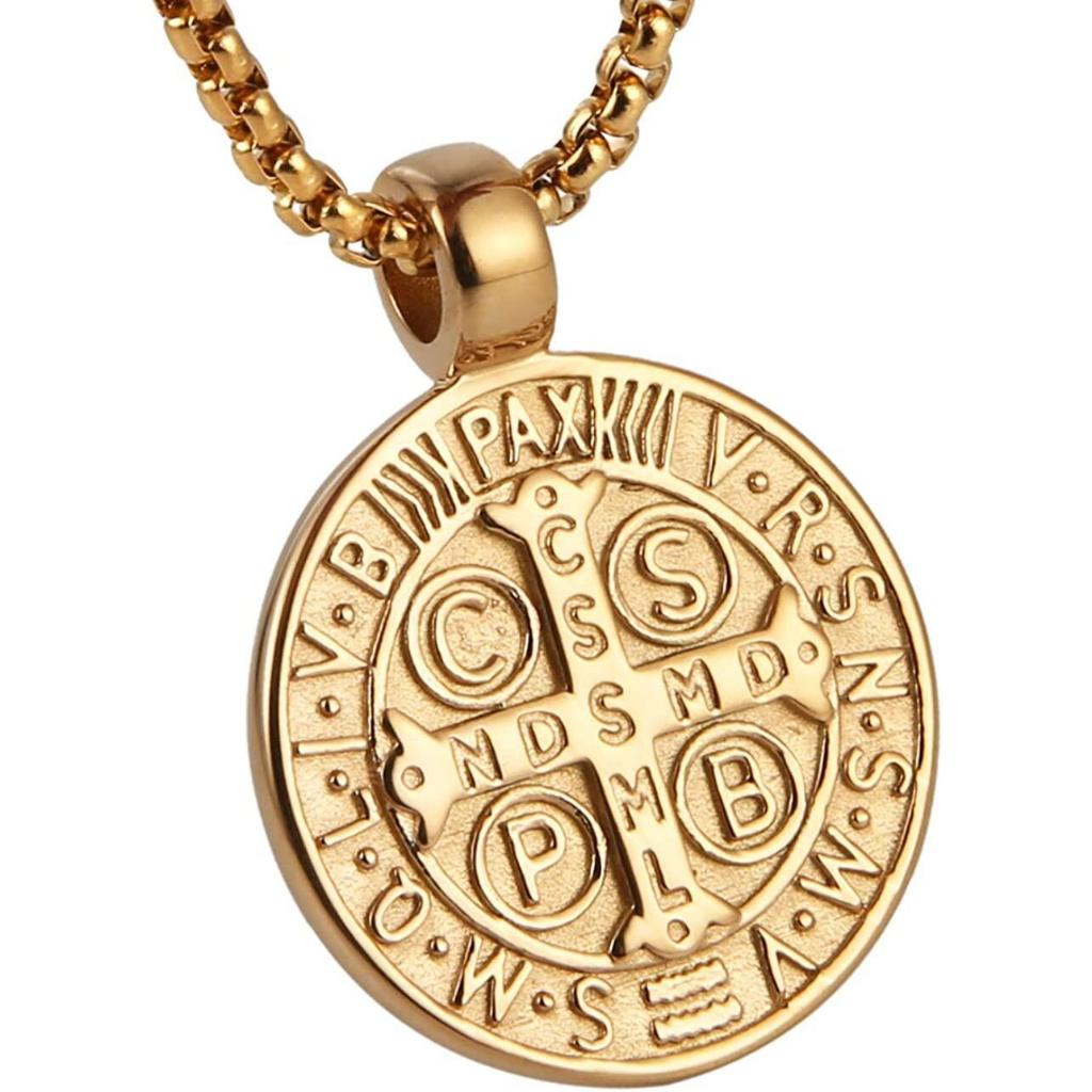 Men's St Benedict Exorcism Pendant Necklace Stainless Steel Catholic ...