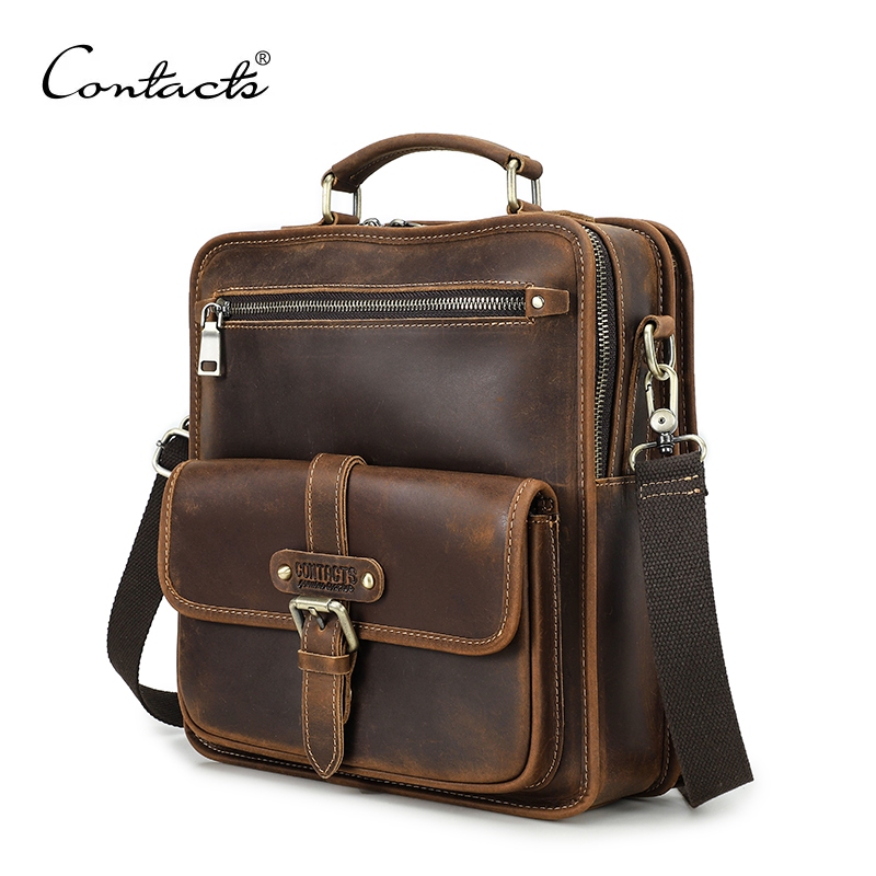 Contacts Genuine Leather Men Shoulder Bag For 12 9 Ipad Vintage Tote