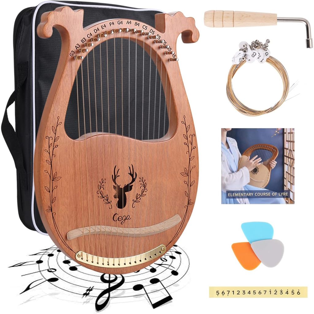 Lyre Harp, 16 Strings Mahogany Acoustic Harp with Extra Strings, Picks ...