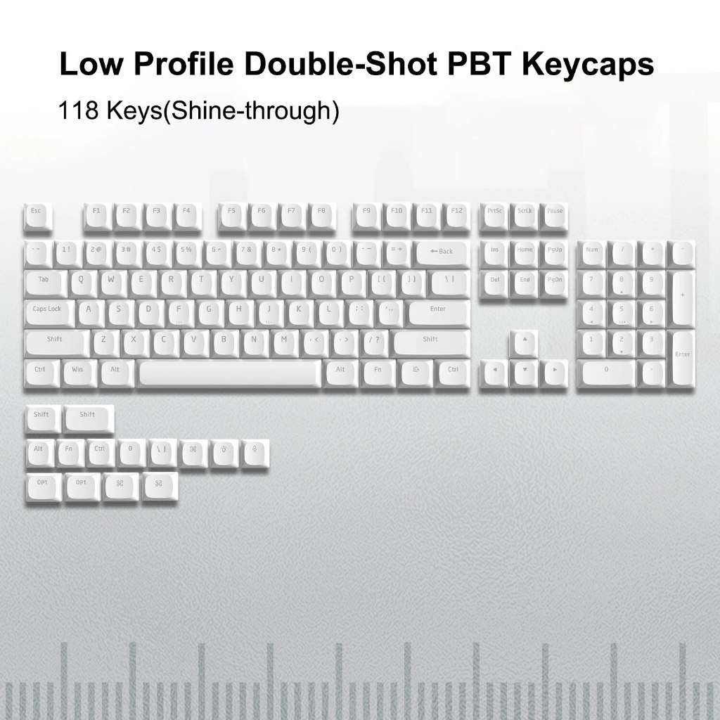 WOMIER 118 Keys Low Profile Pudding Keycaps Shine Through PBT Keycap ...