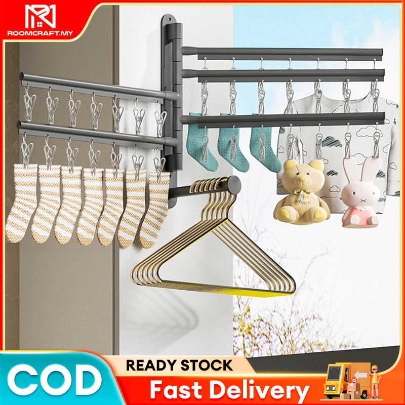 Wall Mounted Stainless Steel Sock Drying Rack, 28 Clips Rotatable ...