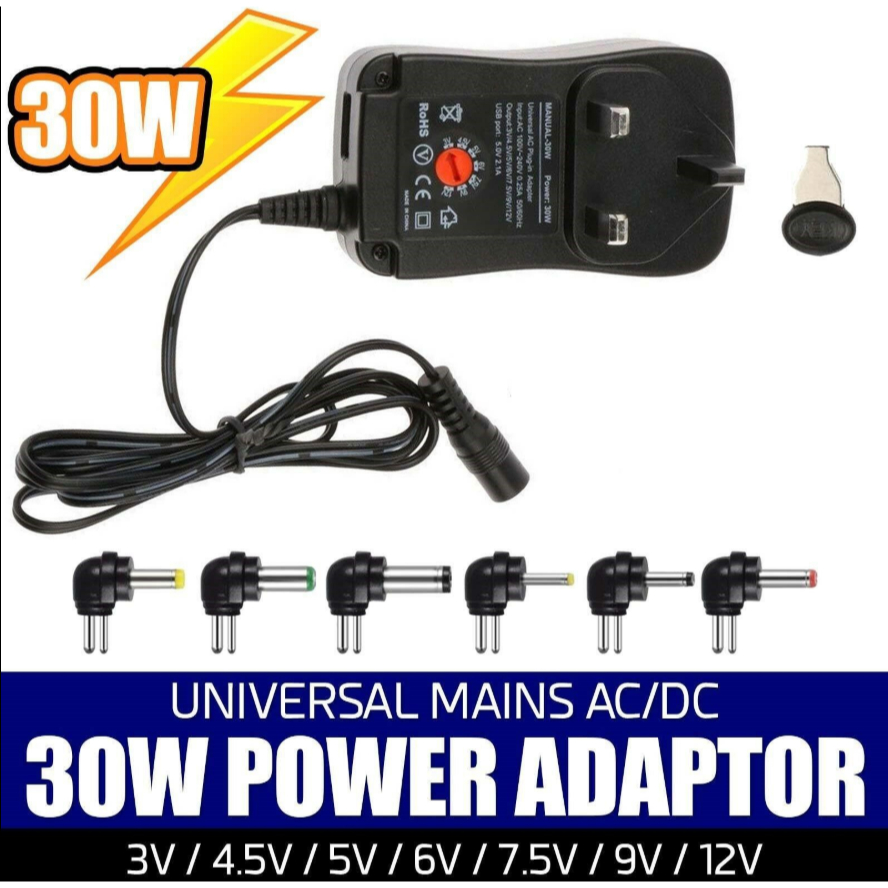 Universal Mains AC/DC Switching 30W Power Adaptor Supply Plug Charger ...
