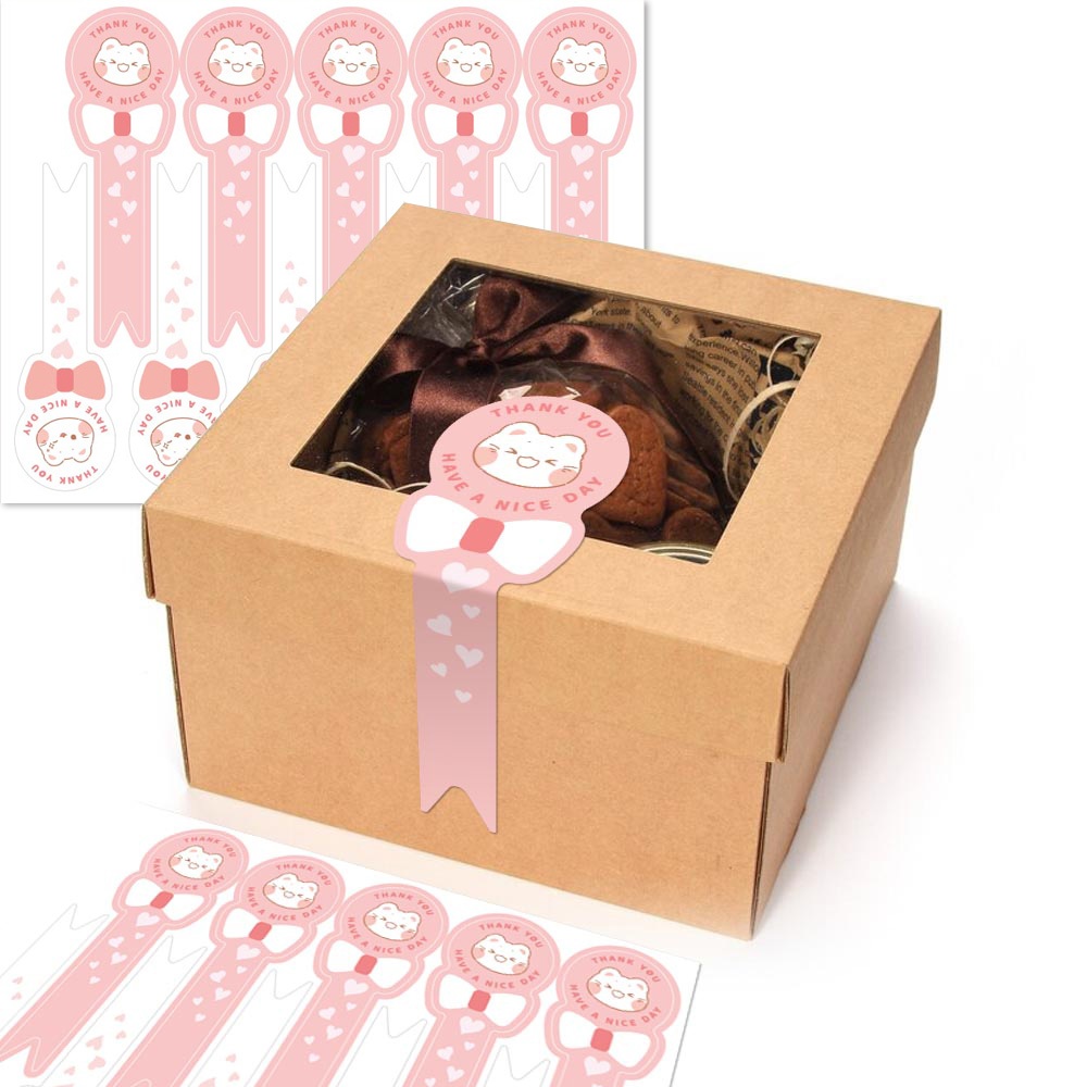 100 Pcs/Pack Cute Cartoon Cat Pattern Thank You Stickers Pink White ...