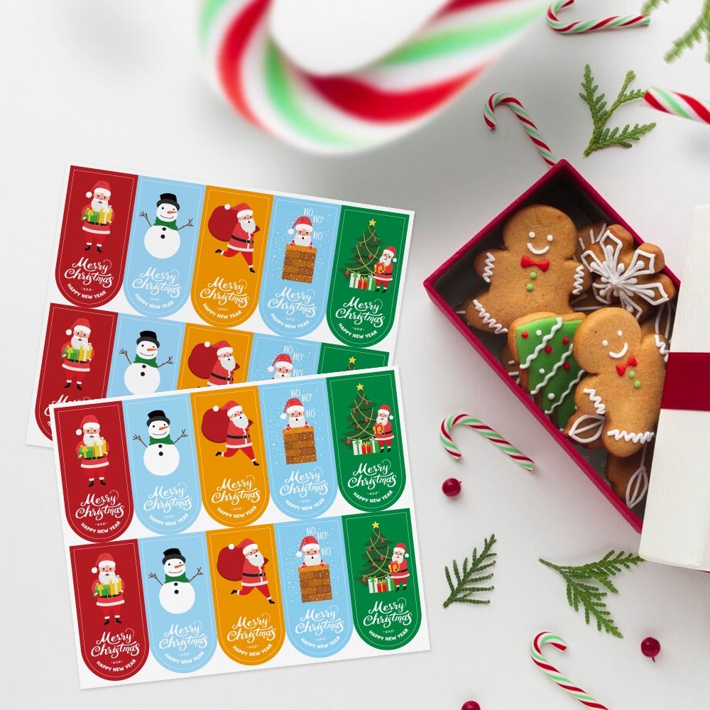 100 Pcs/Pack Colorful Merry Christmas Stickers Cute Xmas Package ...