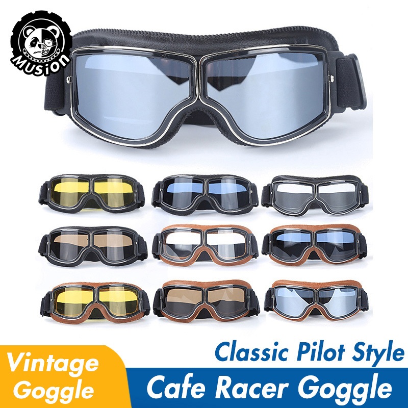 Musion Retro Cafe Racer Goggles Motorcycle Goggle Vintage Pilot Leather ...