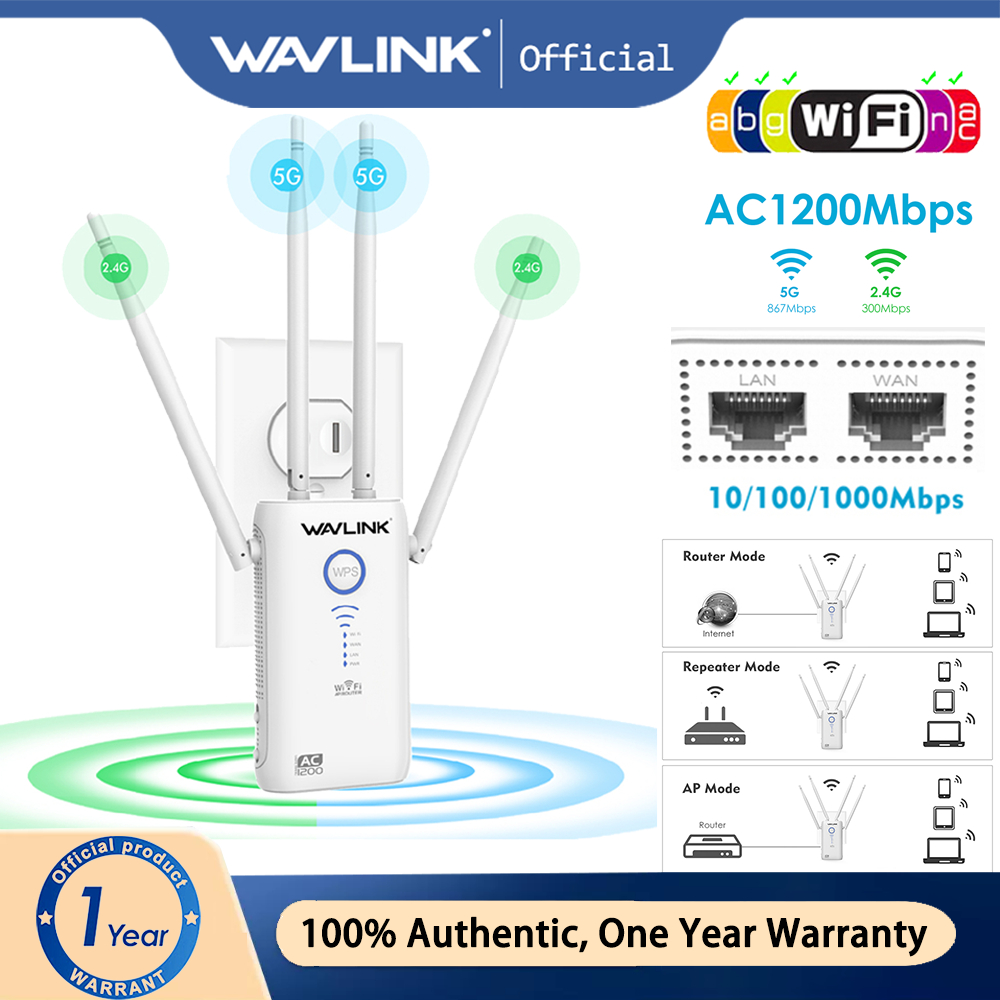 Wavlink AC1200 High Power Dual Band WIFI Range Extendr AP/Repeater ...