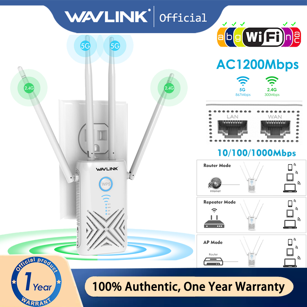 Wavlink AC1200 High Power Dual Band Wi-Fi Gigabit Range Extender ...