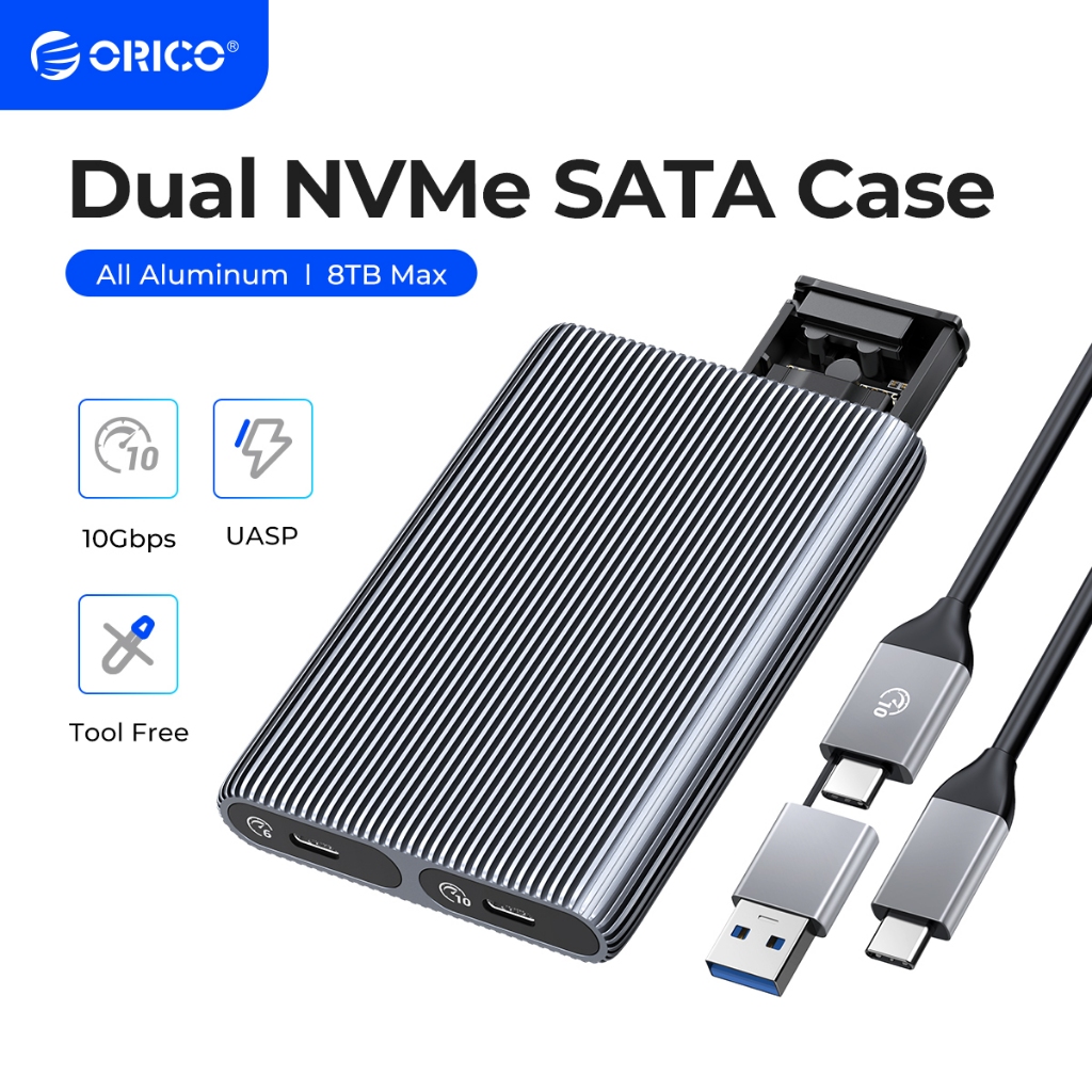 ORICO Free Tool Aluminum Dual-Bay External Hard Drive Enclosure USB C ...