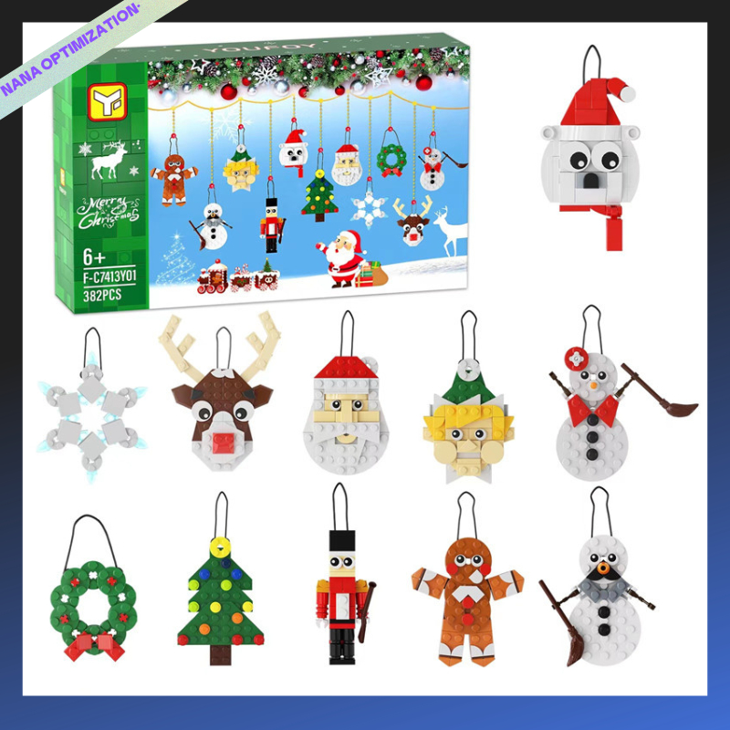 11-in-1 Christmas Ornament Building Brick Sets, Tree, Wreath, Santa ...