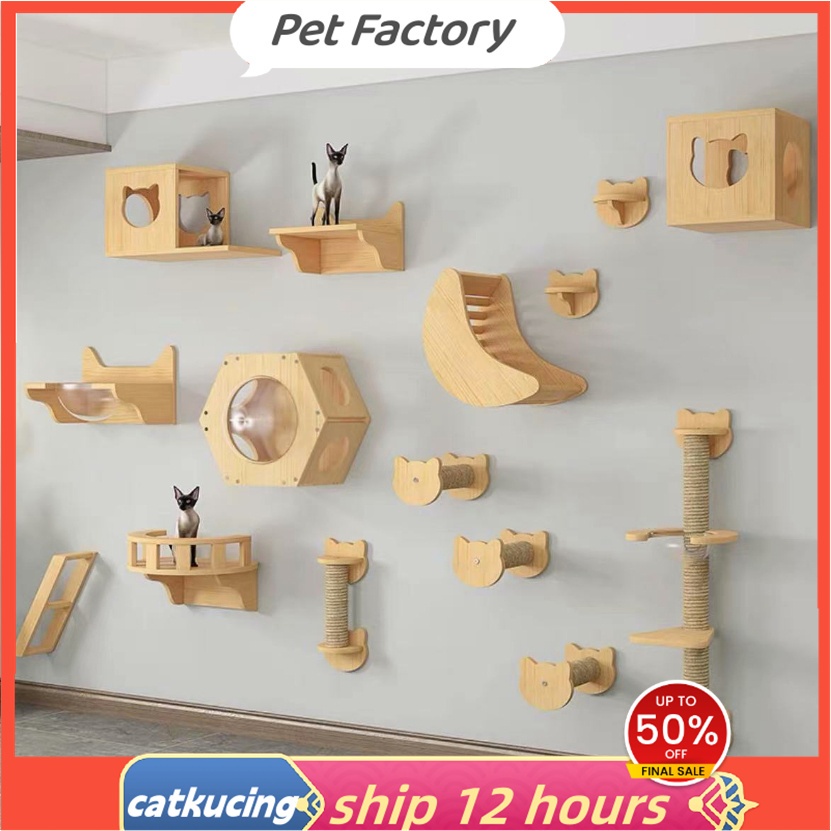 【24H SHIP】DIY Solid Wood Cat Wall Mounted cat house wood cat playground ...