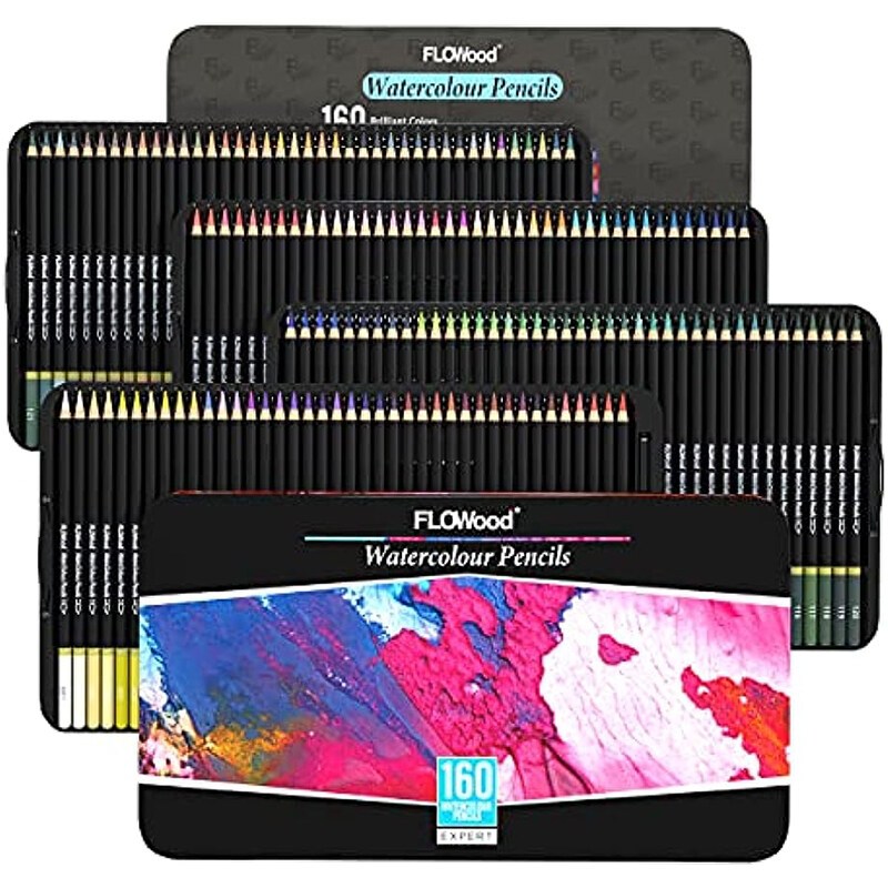 Metal Box 48/72/160 Watercolor Pencils Set, FLOWood Art Supplies, Soft ...