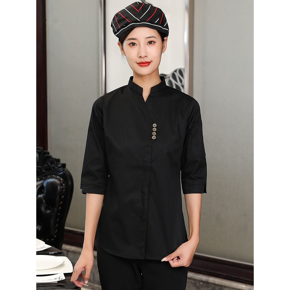 Hotel uniforms, male waiters work clothes, mid-sleeves, three-quarter ...