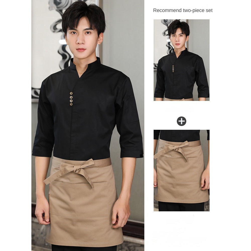 Hotel uniforms, male waiters work clothes, mid-sleeves, three-quarter ...