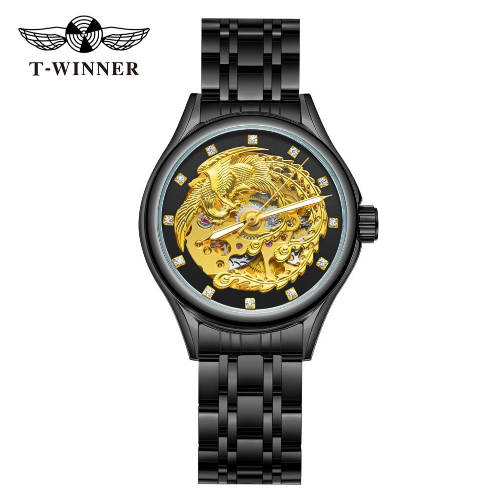 WINNER automatic watch luxury brand stainless steel diamond decoration ...