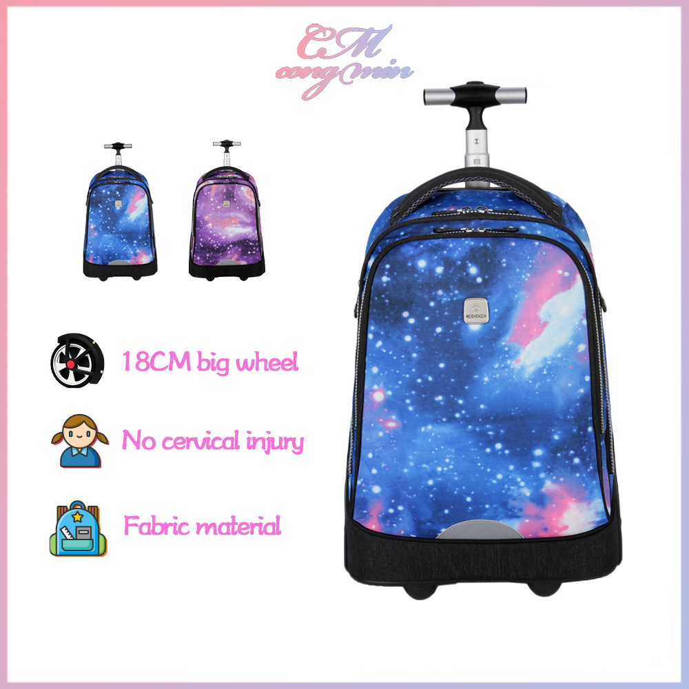 【Ready Stock】Trolley School Bag 18cm Large Wheels Large-Capacity Can ...