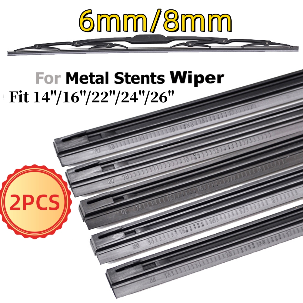 2Pcs 6mm/8mm Metal Wiper Blade Refill Insert Rubber Strip Windscreen ...