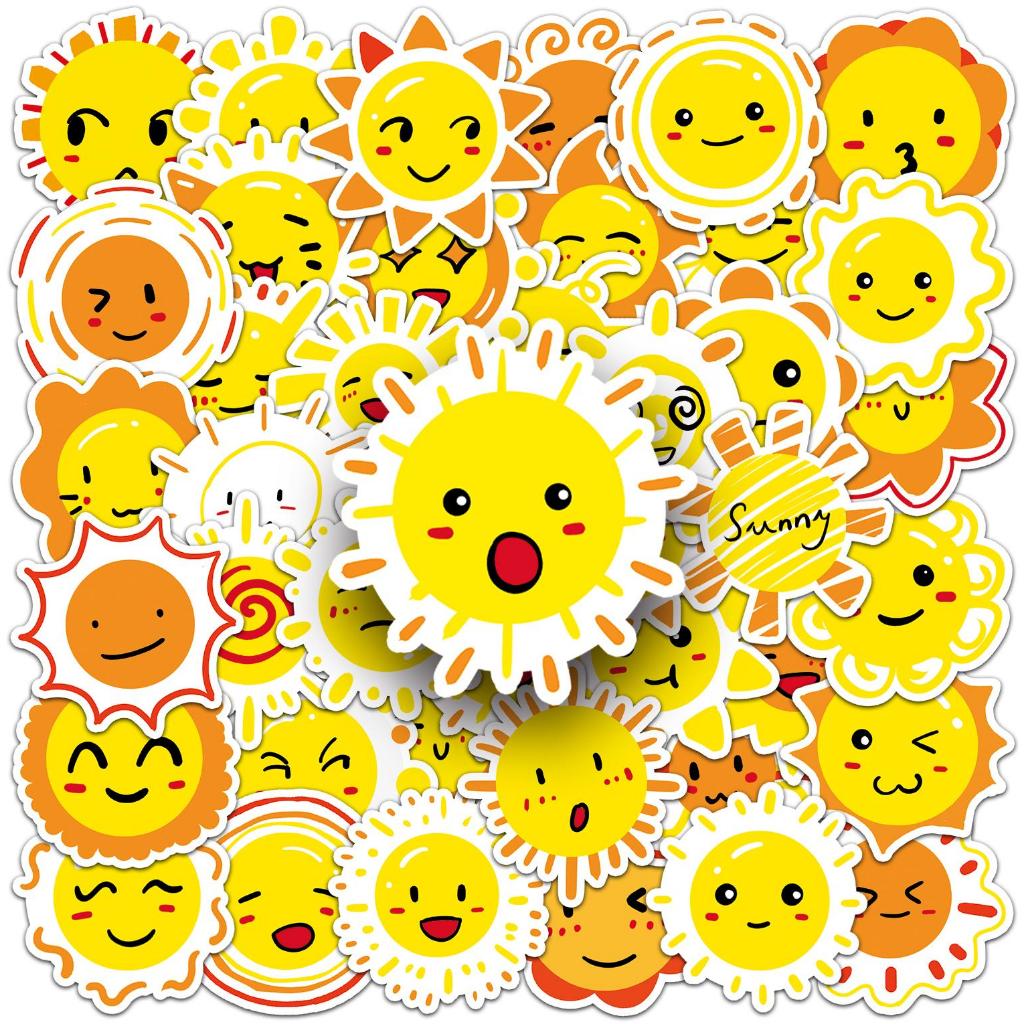 50 Piece Funny Cartoon Sun Stickers Waterproof DIY For Phones Laptop ...