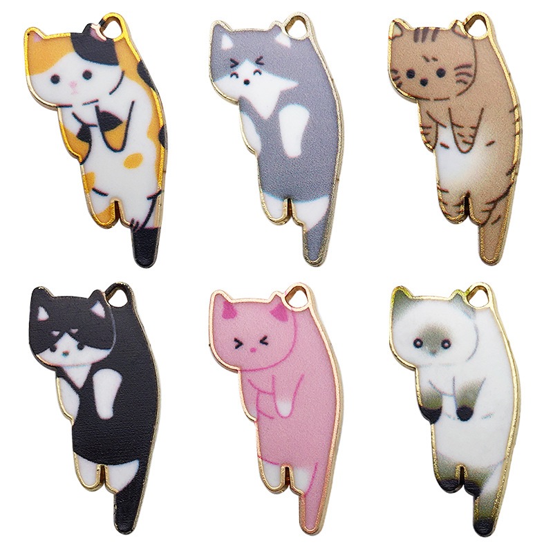12pcs Cute Cat Alloy Dripping Oil Pendants Animal Handmade For DIY ...