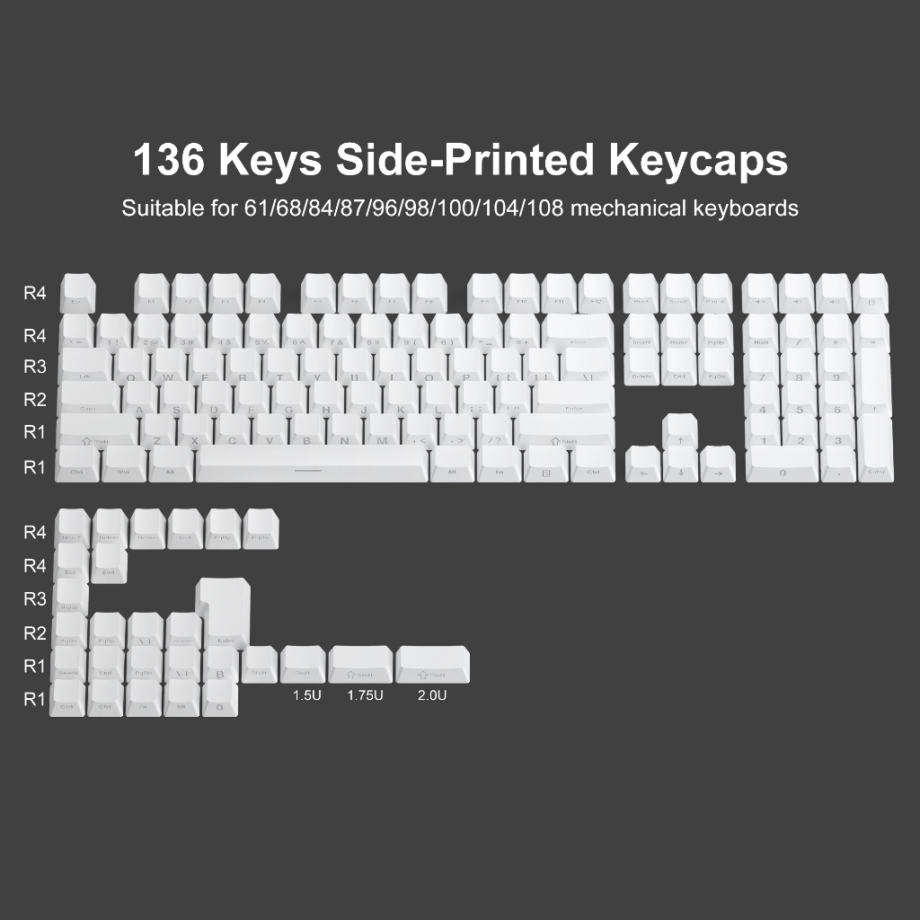 WOMIER 136 Keys Double Shot Keycaps Side-printed PBT Custom Keyboard ...