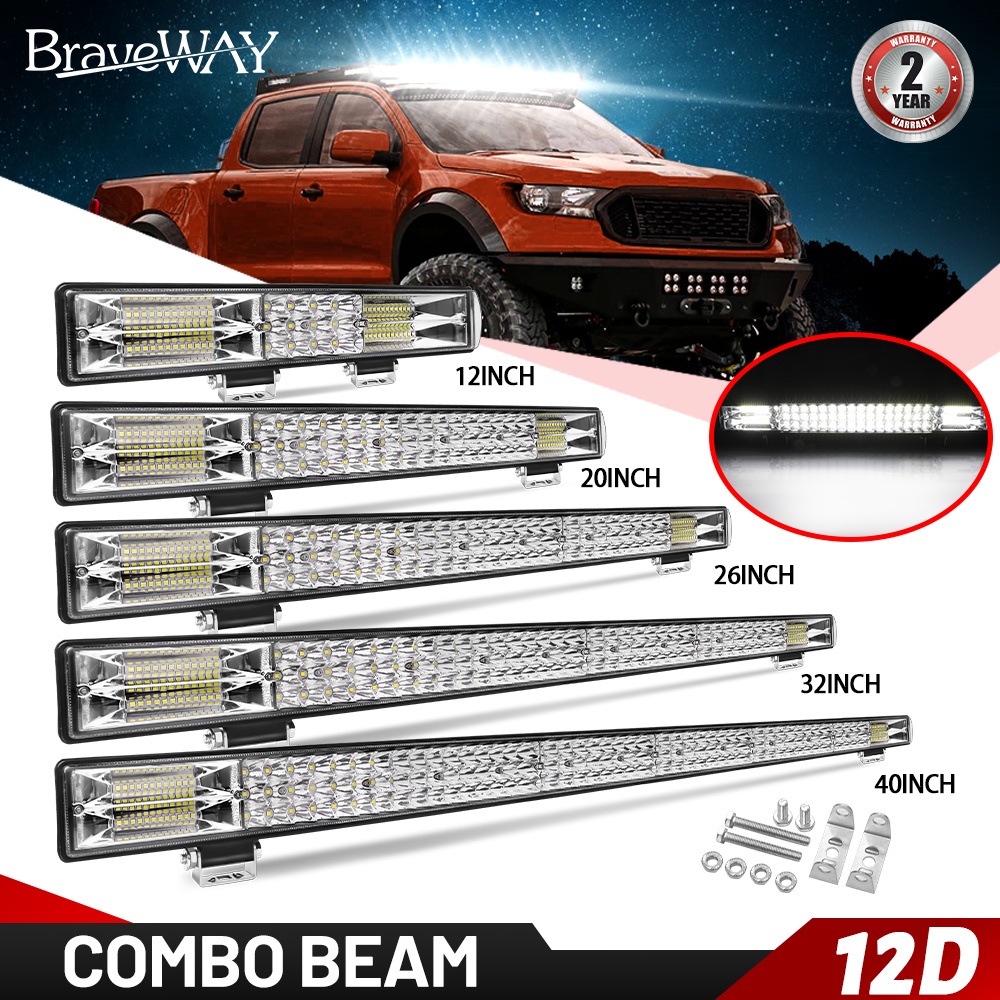 BraveWay Straight lights Putih Tri-row 12/20/26/32/40inch Led Light Bar ...