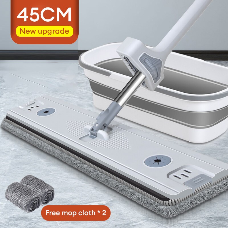 New 45CM Flat Mop Squeeze Mop Floor Mop Collapsible Mop Bucket with ...