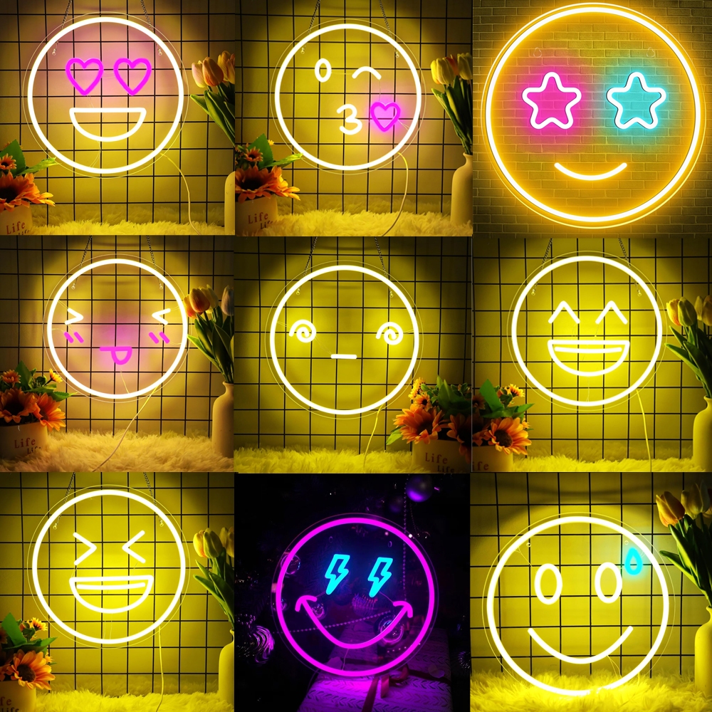 Smiley Face Neon Sign Emoji Sign Light for Wall Decor, 5V USB Powered ...