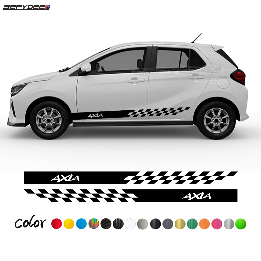 2Pcs For Perodua Axia Car Door Side Stripe Skirt Stickers Body Decor ...