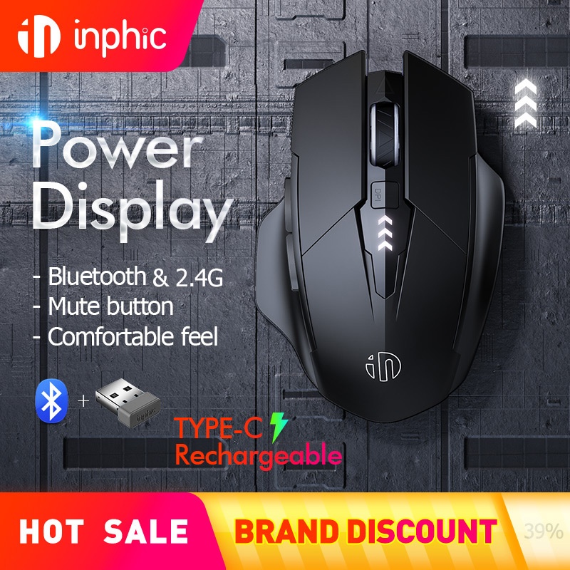 Inphic A1 Wireless Mouse Bluetooth+2.4G tri-mode Rechargeable Ergonomics Mouse Silent Optical ...