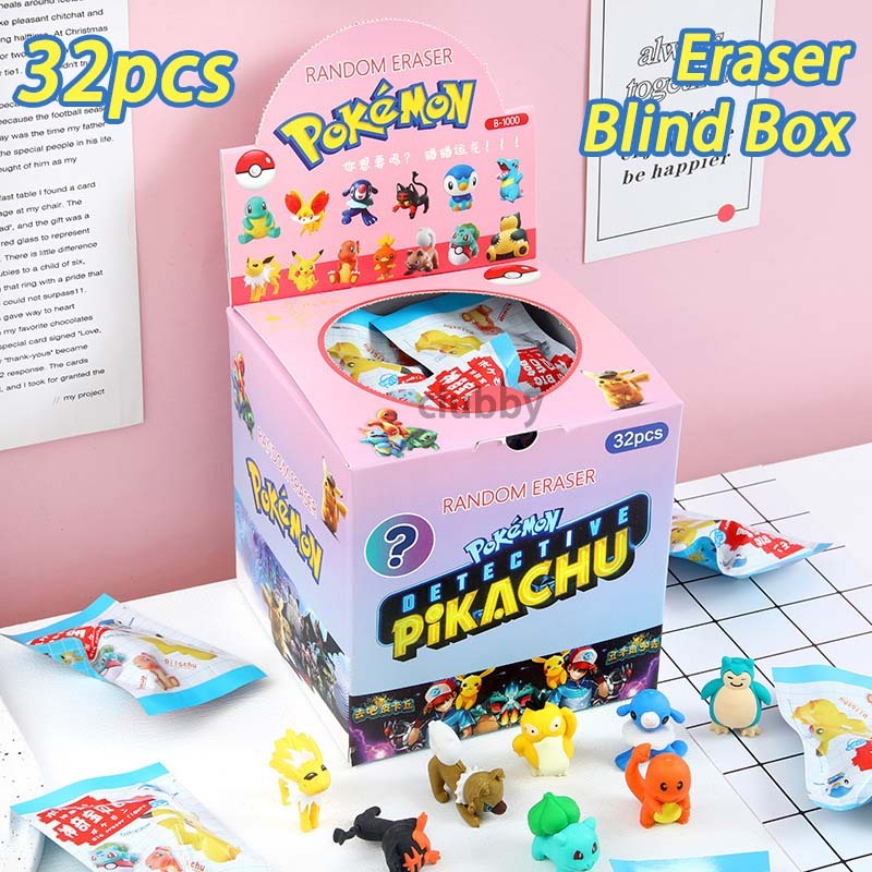 32pcs Pokemon Rubber Eraser Blind Box Pikachu Eevee Mystery Figure Toy ...
