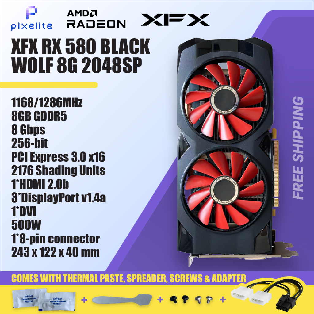 Used XFX RX 580 RX580 2048sp 8G 8GB D5 DUAL FAN AMD Graphic Graphics ...