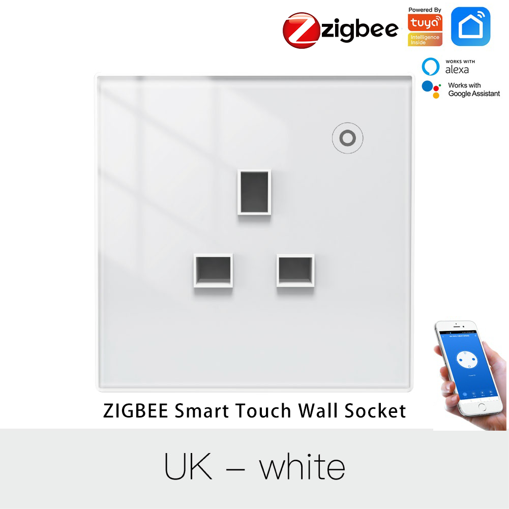 ZigBee Wall Socket Smart Glass Panel Outlet Power Monitor tuya Wireless ...