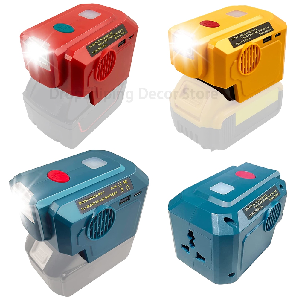 200W Portable Power Inverter for Makita/Dewalt/Milwaukee 18V Li-ion ...
